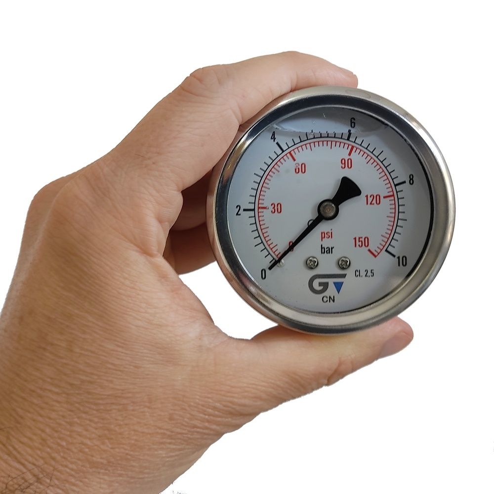Manômetro Horizontal 150 Psi / 10 Bar Com Rosca 1/4" BSP, Caixa Em Inox/Glicerina Ø 63 mm Cód ...
