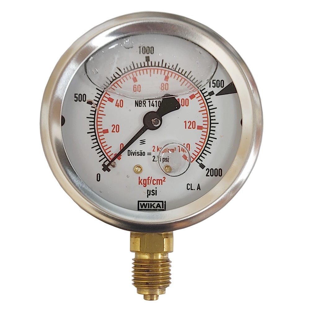 Manômetro Vertical 2000 PSI/ 140 KGF/CM2 Com Rosca 1/4" BSP, Caixa Em Inox/Glicerina Ø 63 mm Cód ...