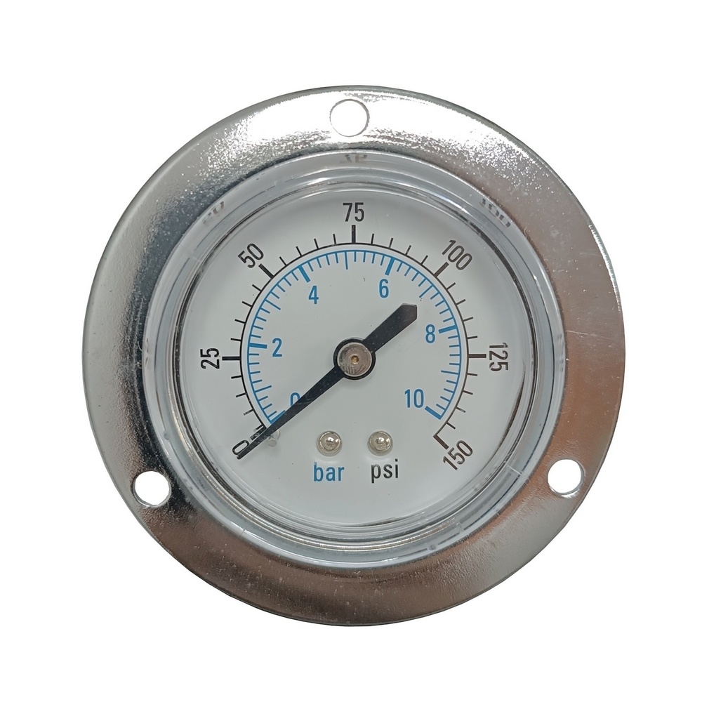 Manômetro Horizontal p/ Painel 150 PSI c/ Rosca 1/8" BSPT e Caixa Metálica Ø 40 mm Cód. 288030