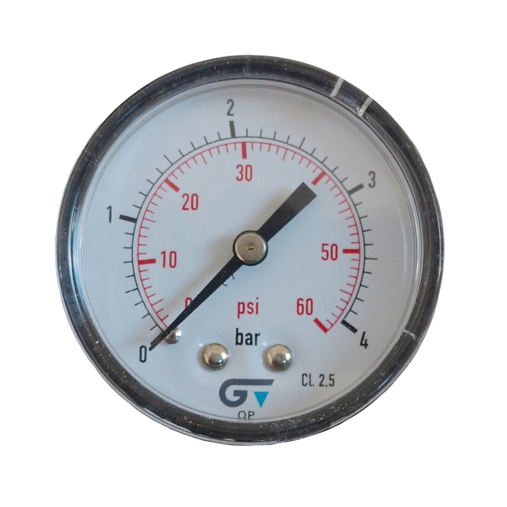 Manômetro Horizontal 60 PSI / 4 Bar Com Rosca 1/4" BSP, Caixa Em ABS/Seco Ø 53 mm Cód. 288003